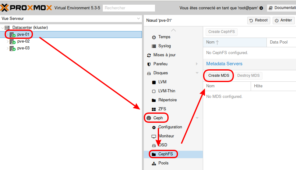 Proxmox 5.3 : installer CephFS – memo-linux.com